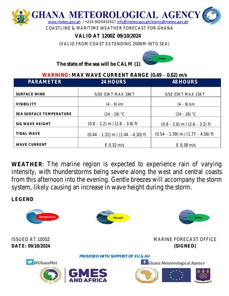 Coastline And Maritime Afternoon Weather Forecast 09/10/2024