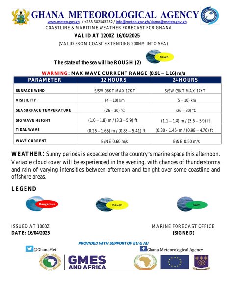 Coastline And Maritime Afternoon Weather Forecast 16/04/2025