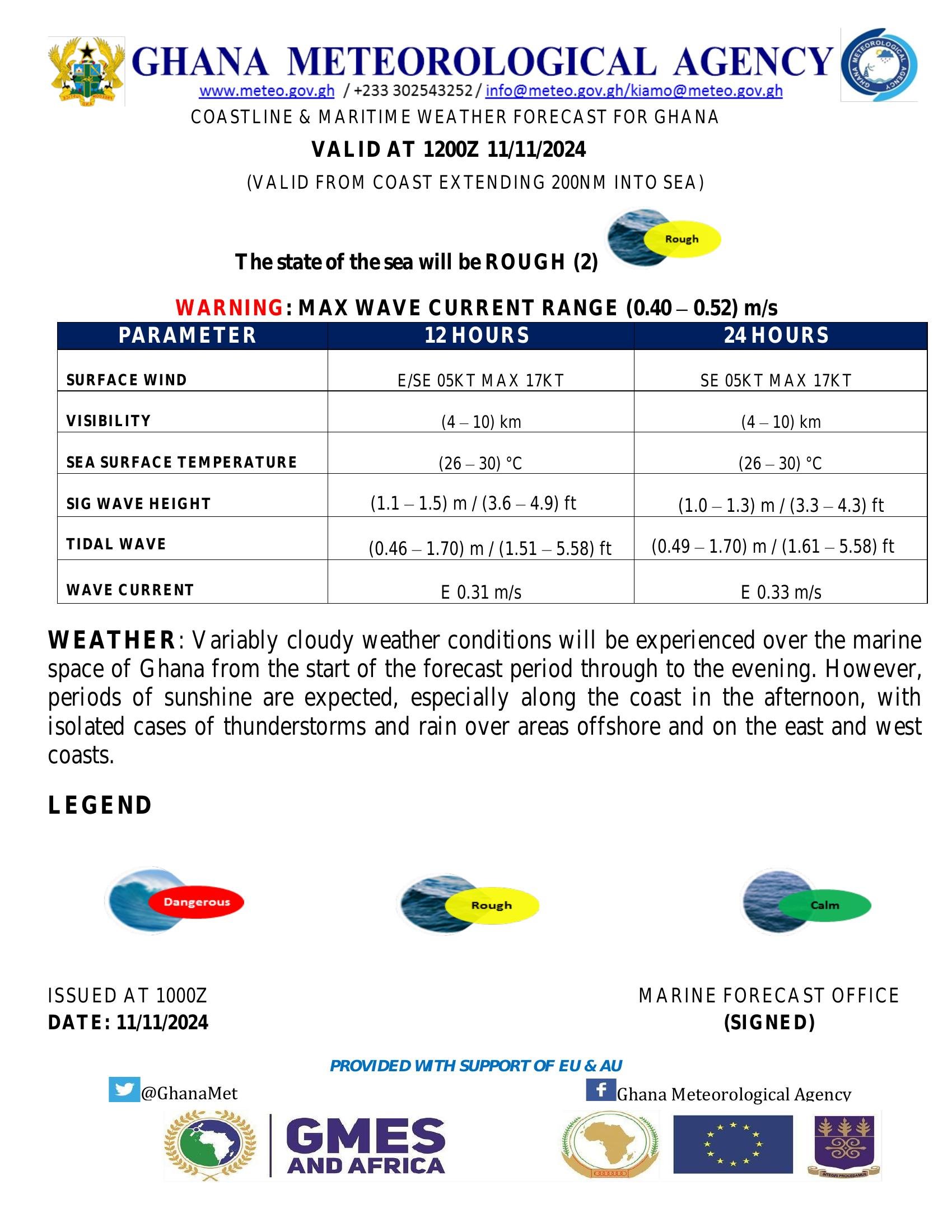 Coastline And Maritime Afternoon Weather Forecast 11/11/2024