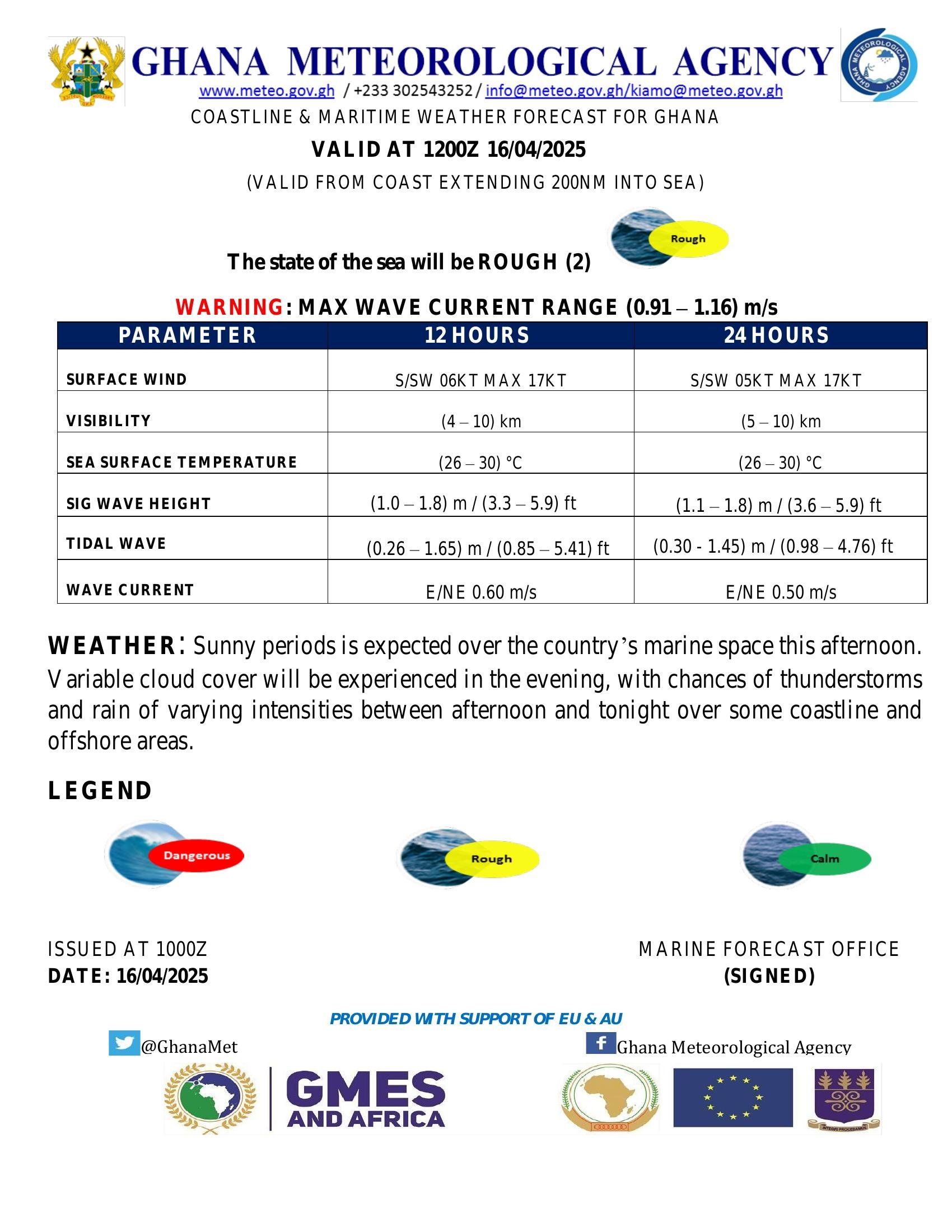 Coastline And Maritime Afternoon Weather Forecast 16/04/2025