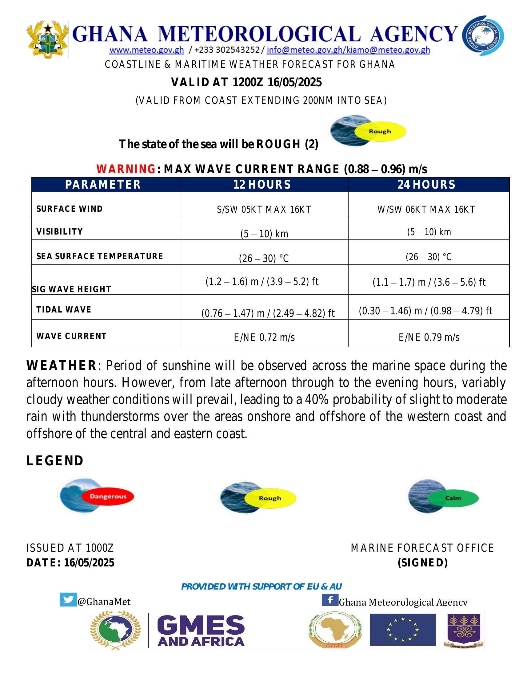 Coastline And Maritime Afternoon Weather Forecast 16/05/2025