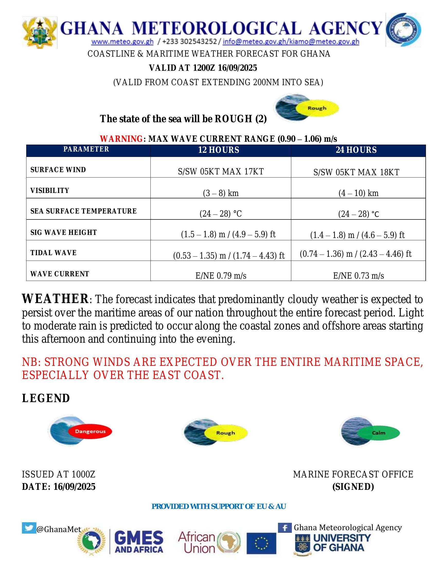 Coastline And Maritime Afternoon Weather Forecast 16/09/2025
