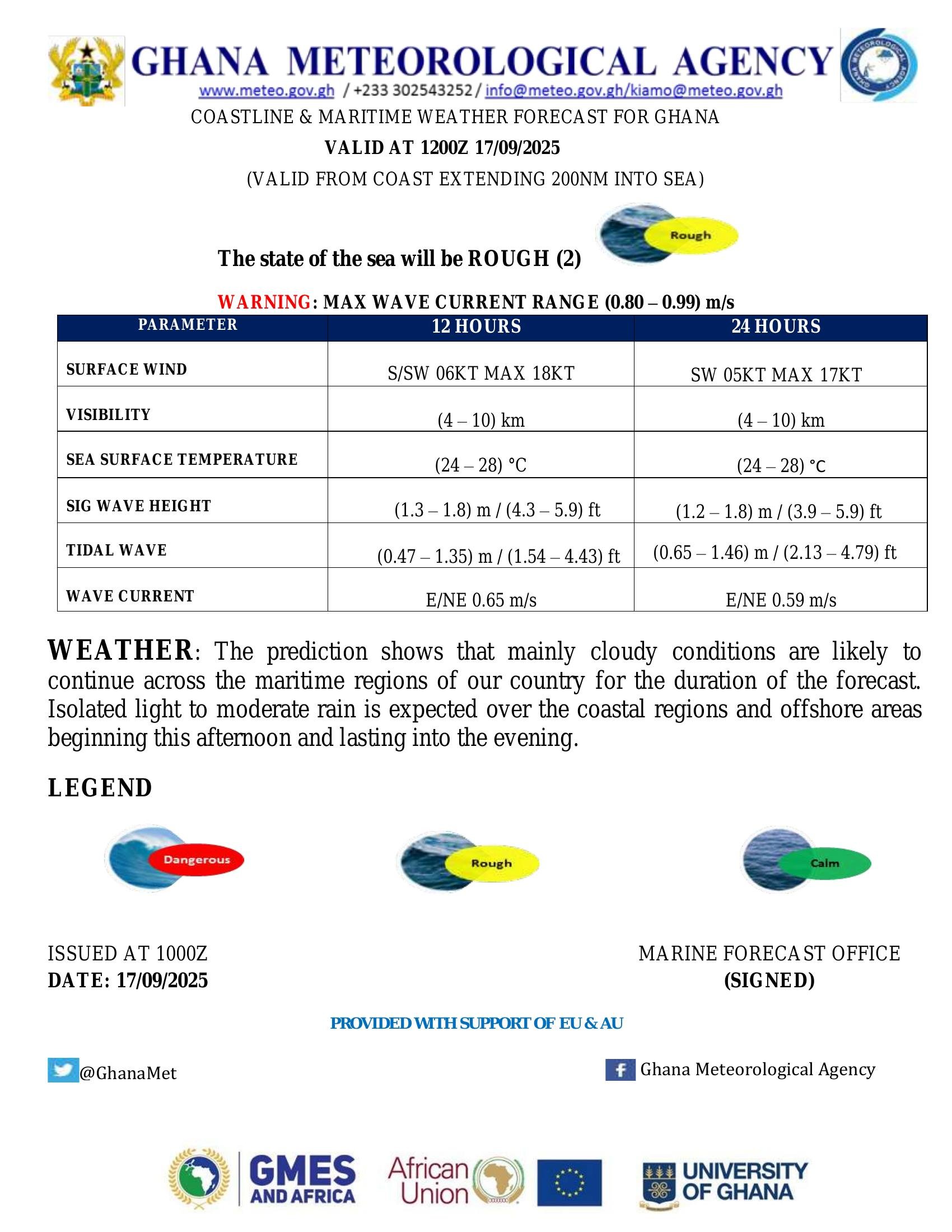 Coastline And Maritime Afternoon Weather Forecast 17/09/2025