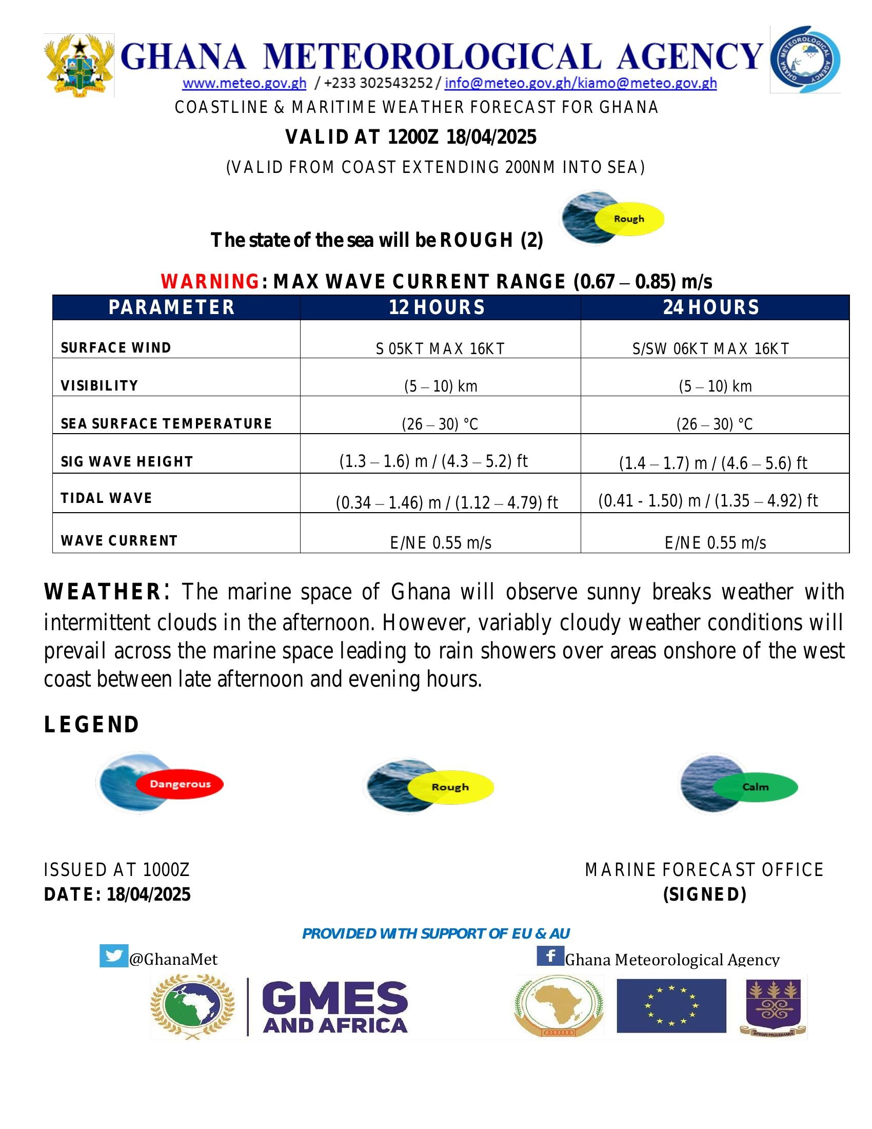 Coastline And Maritime Afternoon Weather Forecast 18/04/2025