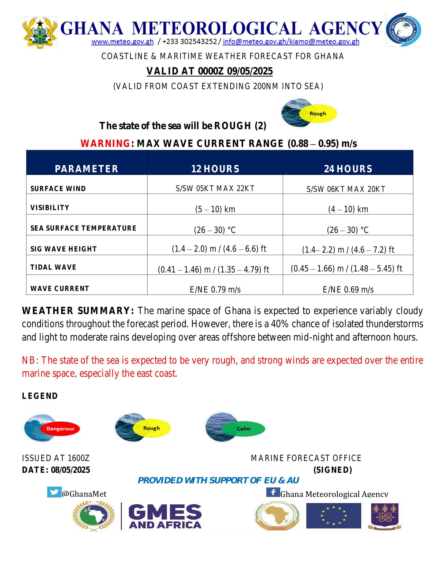 Coastline And Maritime Evening Weather Forecast 08/05/2025