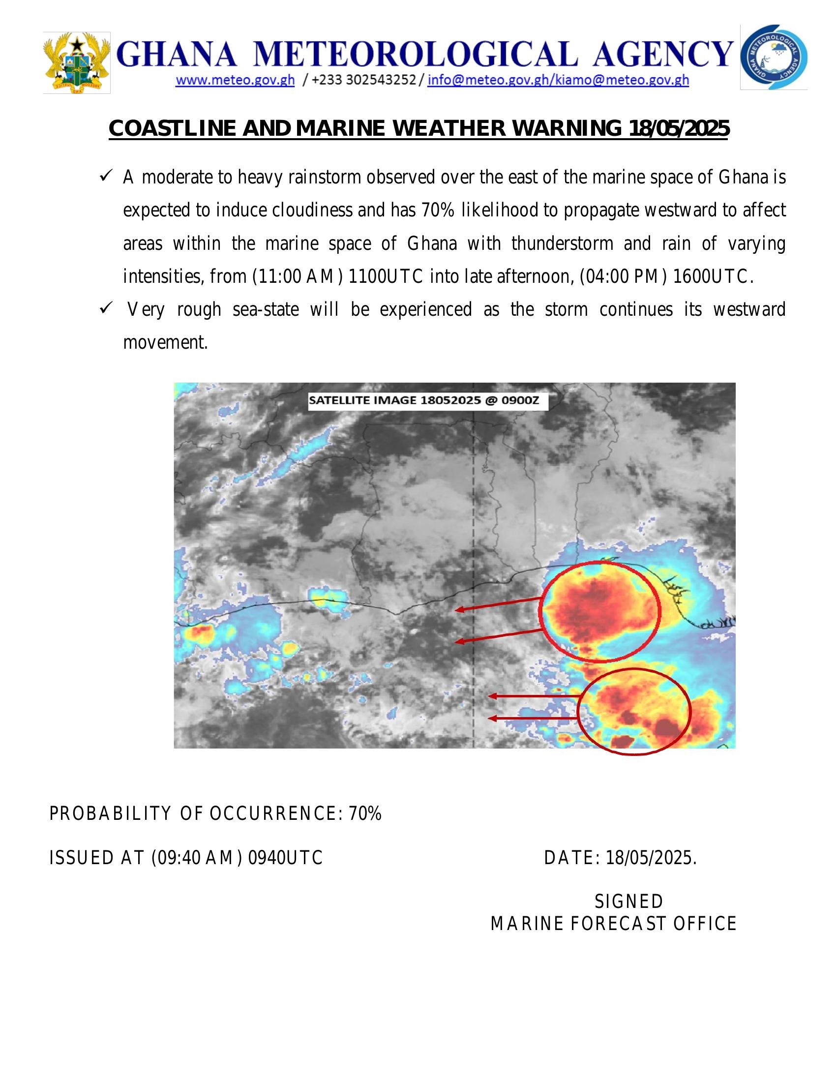 COASTLINE AND MARINE WEATHER WARNING 18/05/2025